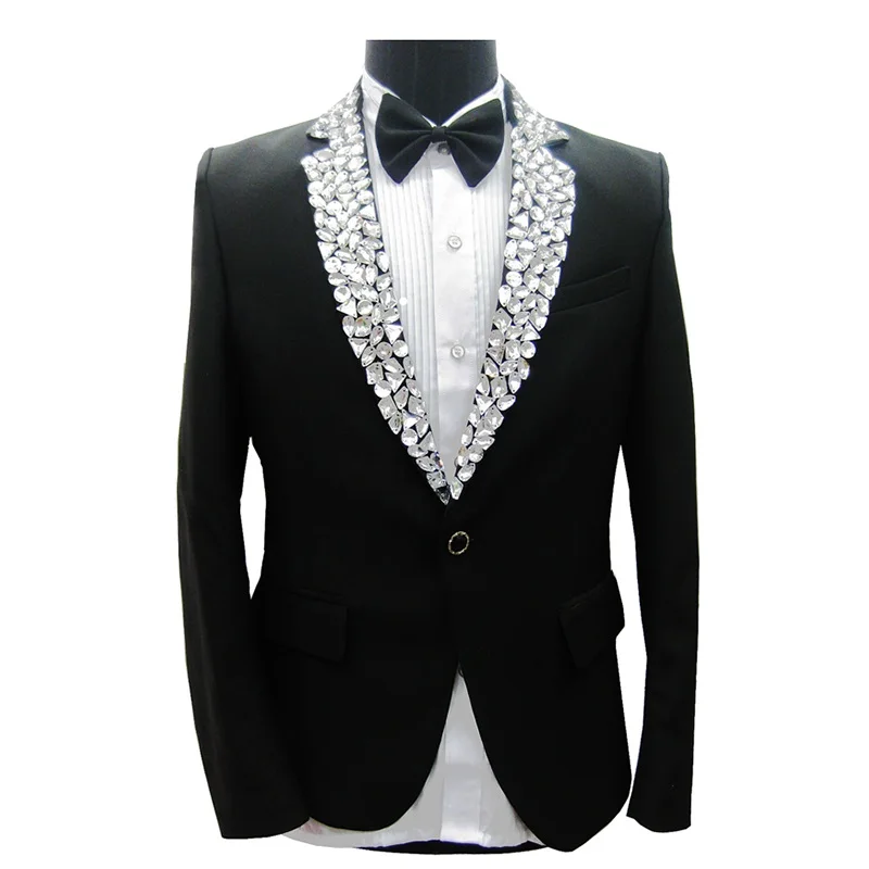 Man Suit Jacket Stage Performance Collar Rhinestone Decoration Black ...