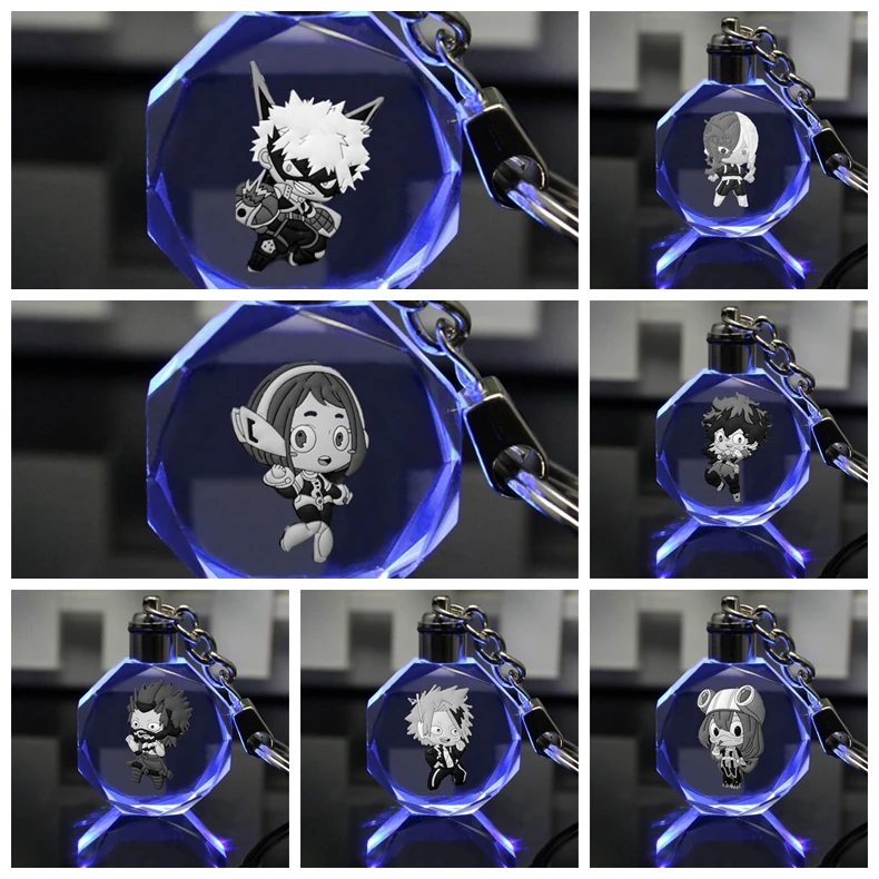 My Hero Academia Anime LED Key Chains LOGO Figure Keyring Crystal Toy ...