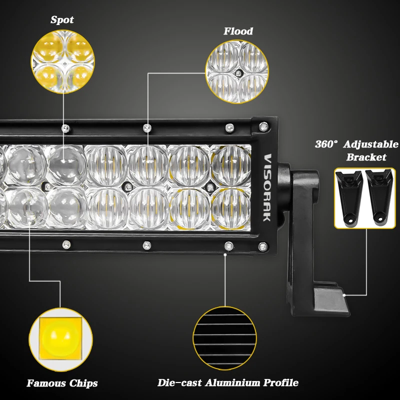 VISORAK 5D 42 inch Curved LED Light Bar Combo 400W Offroad LED Work ...