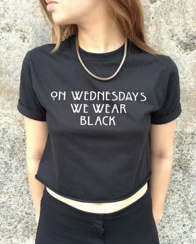 Women Summer Crop Top On Wednesdays We Wear Black Letter Print Short