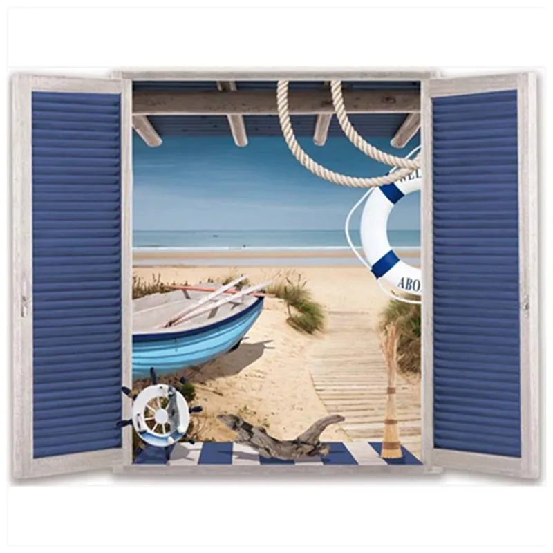 Summer Sea View 3d Fake Window Stickers Beach Scenery Wall Art Vinyl ...