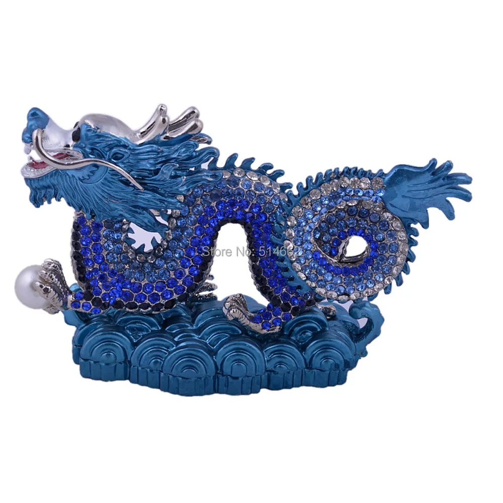 Feng Shui Bejeweled Blue Dragon animal statue G1290-in Statues ...