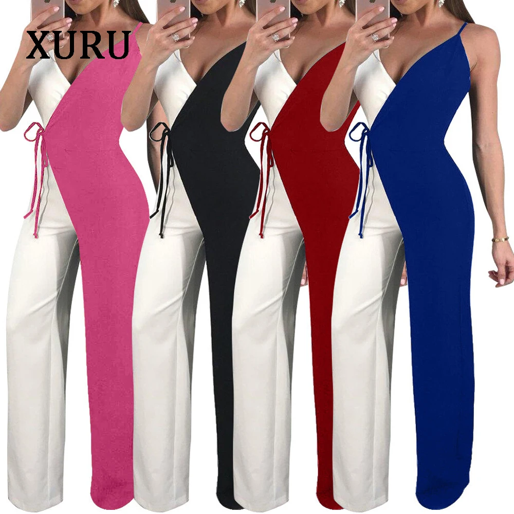 XURU Для женщин без рукавов широкие брюки комбинезоны комбинезон v ...