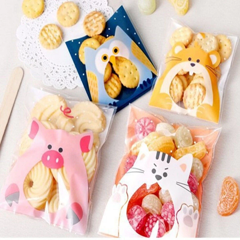 50pcs Cute Cartoon Animals Cookie Candy Bag Self-adhesive Plastic Bag ...
