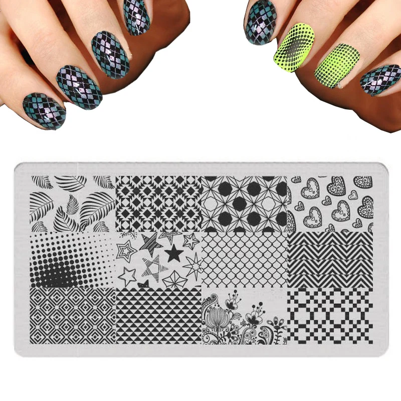 New Set Design Lot Nail Art Templates Luxury Grid Mosaic Heart Pattern ...