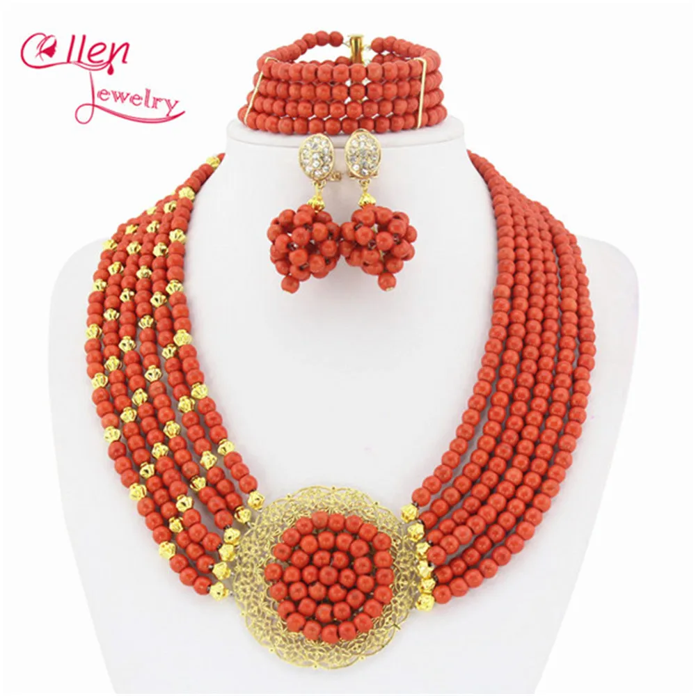 Red African Coral Jewelry Set Coral Beads Necklace Set Nigerian African ...