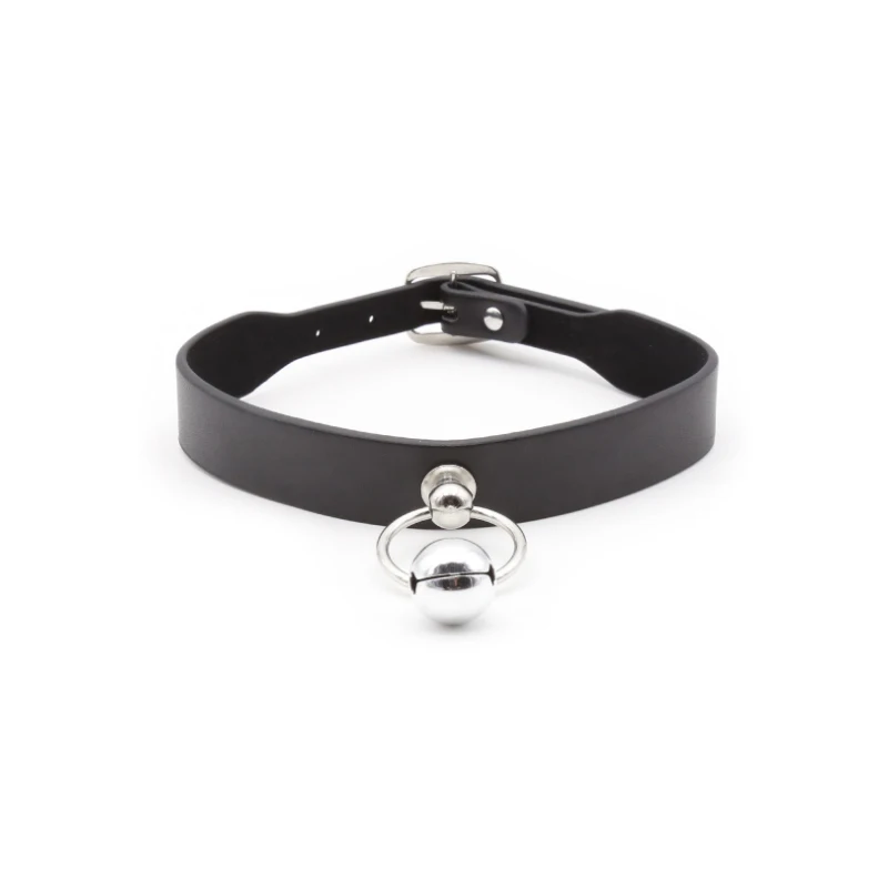 small bell Bell collar neck black leather pin buckle with iron collar ...