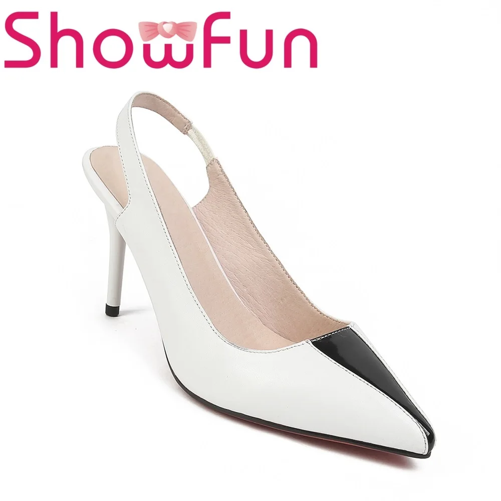 Showfun genuine leather shoes woman party novelty mixed colors elastic ...