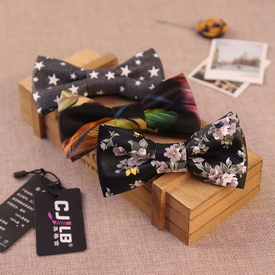 24colors mens pu leather print bow tie Korean fashion designer high ...