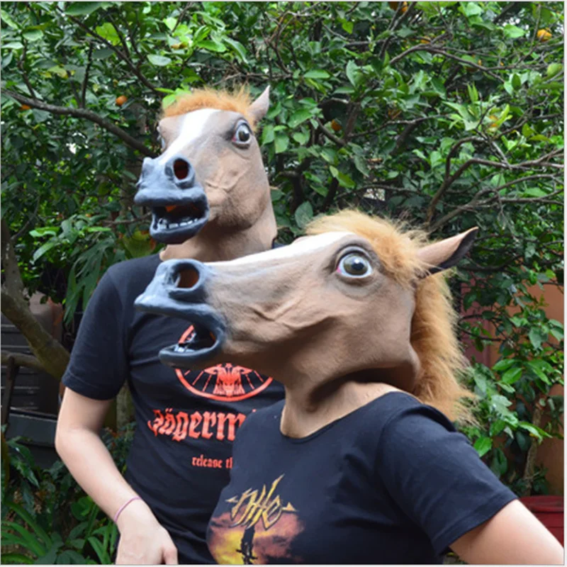 Halloween party funny horse head mask cosplay masquerade show props ...
