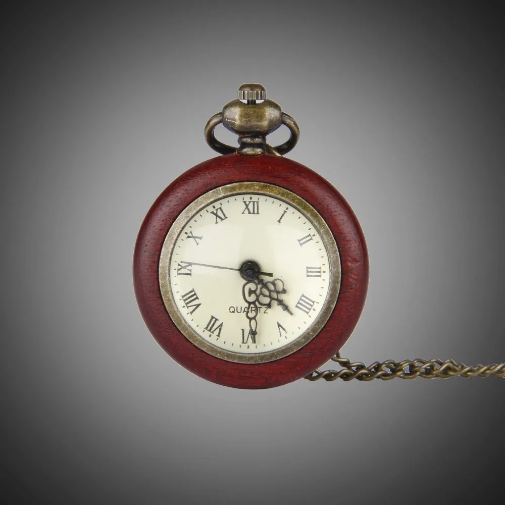 6062 Vintage Red Wood Pocket Watch Round Transparent Quartz Wall Watch ...
