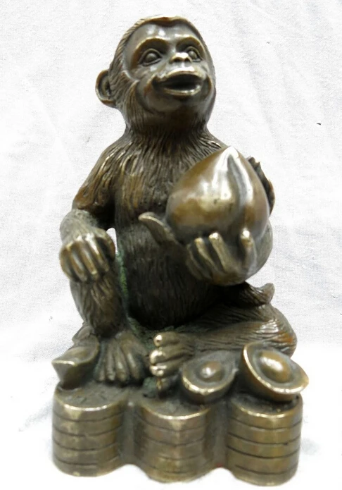 China Feng Shui brass copper monkey longevity peaches sculpture Statue ...