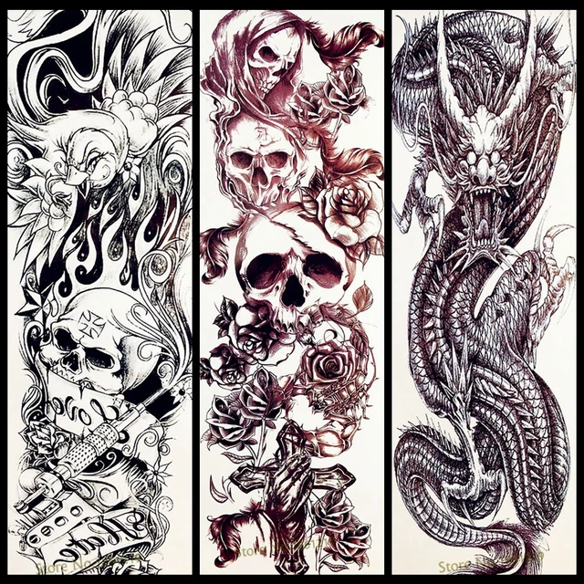 Dragon And Skull Sleeve Tattoos