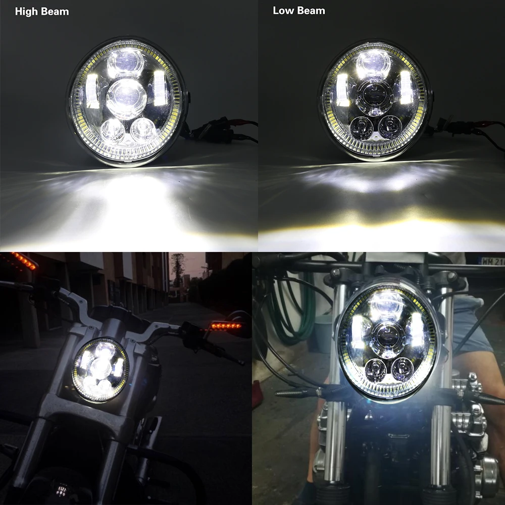 Waterproof LED HEADLIGHT Motorcycle Aluminum drl angel eyes Headlight ...