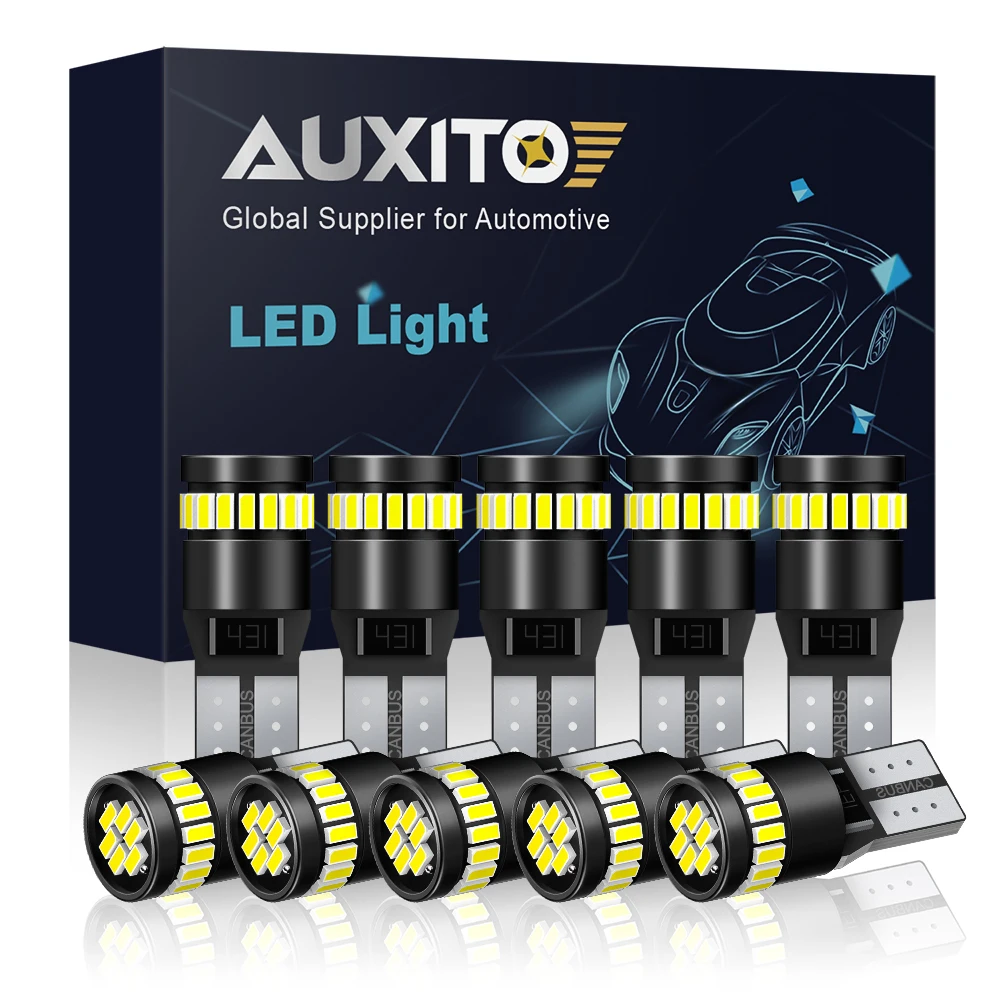 AUXITO 10Pcs Car Lights T10 LED 6000K White 24SMD 3014 194 168 W5W LED Canbus No Error Auto ...