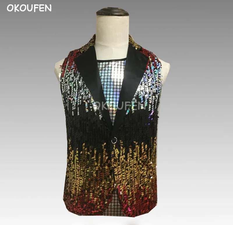 New Fashion Men's Slim Vest Colorful Sequined Vest Costumes Nightclub ...