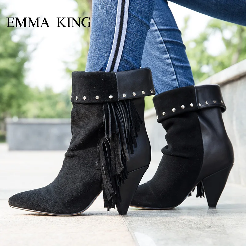 Осенне-зимние женские ботильоны с заклепками и заклепками, с отворотами ...