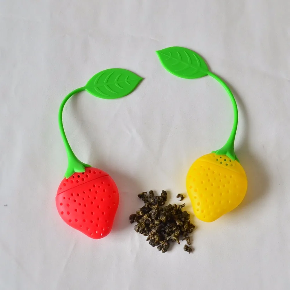50pcs/lot silicone Tea Strainer with handle ,Strawberry Silicone Tea ...