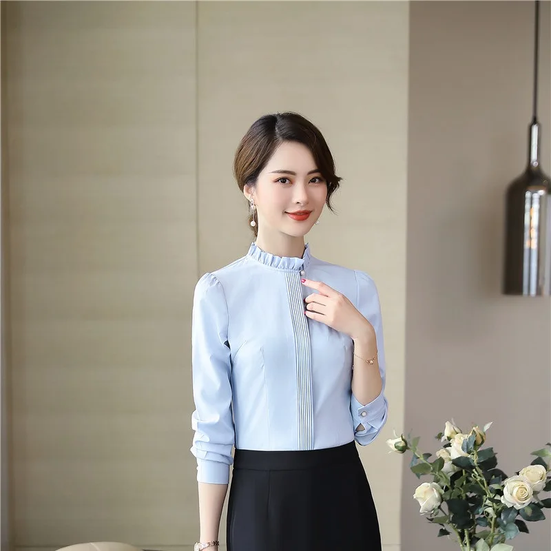 Long Sleeve Blouses and Shirts Elegant Blue Formal Uniform Styles ...