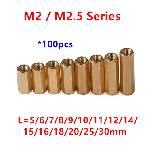 100pcs Thread M2 M2.5 Hex Brass Standoff Spacer Female To Female ...