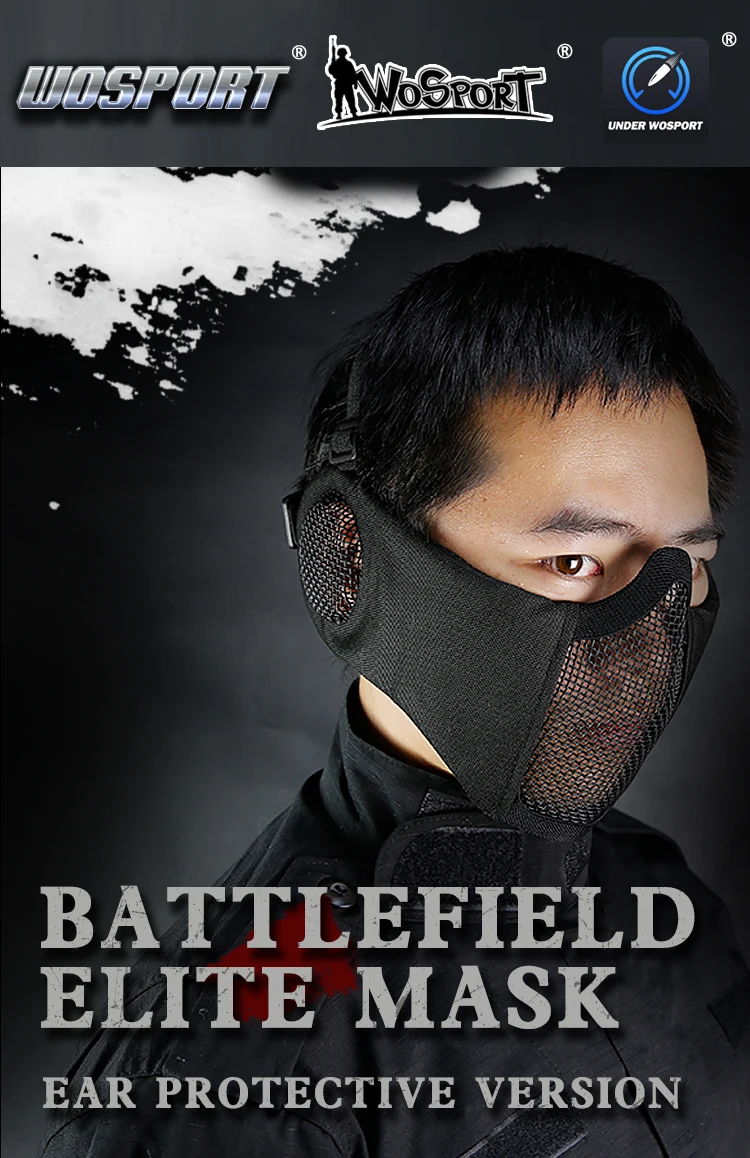 1000D Nylon Military Tactical Mask Half Face Ear Protection Airsoft ...