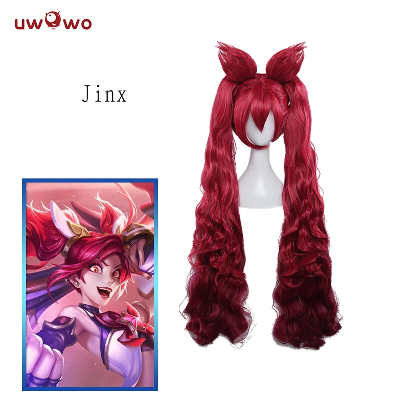UWOWO Star Guardians Jinx LOL Cosplay Wig 100 CM Red Heat Resistant ...