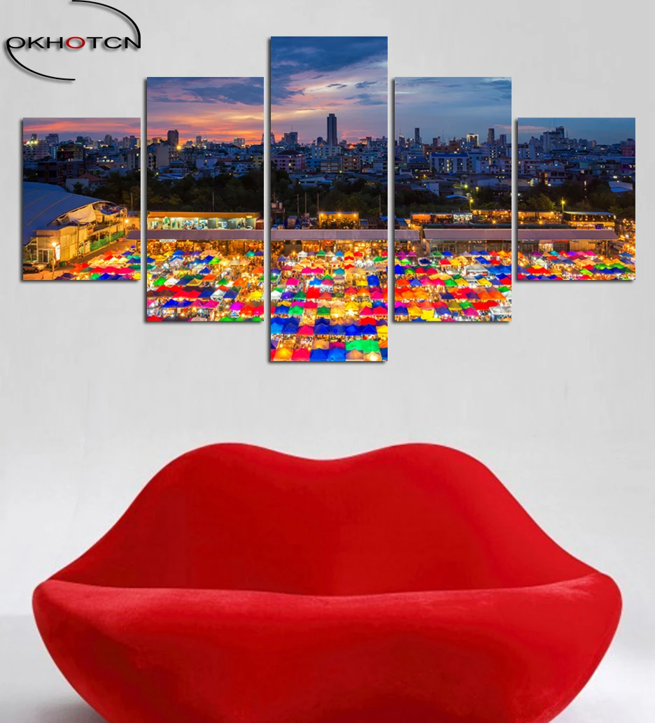 Colorful Tent City Scenery Canvas HD Print Paintings Wall Art 5 Pieces ...