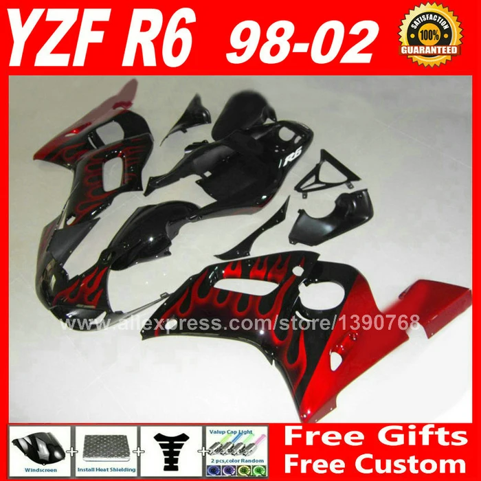 Fairings Fit For Yamaha R6 1998 1999 2000 2001 2002 Red Flames Plastic ...