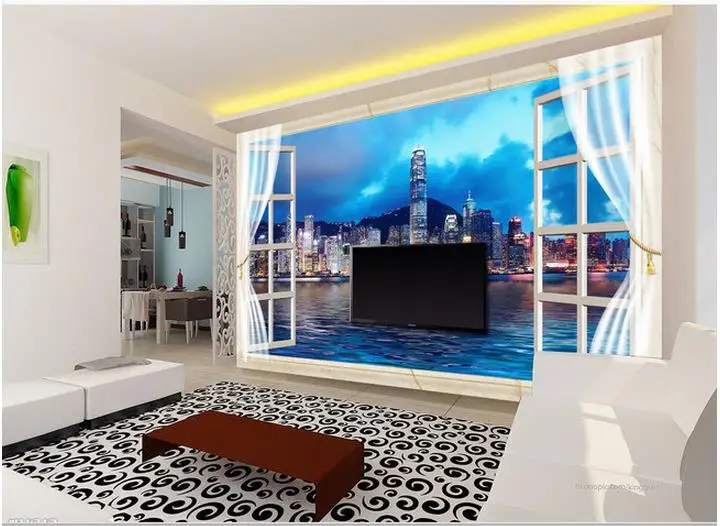 3d customized wallpaper custom 3d wallpaper Hong Kong's urban landscape ...
