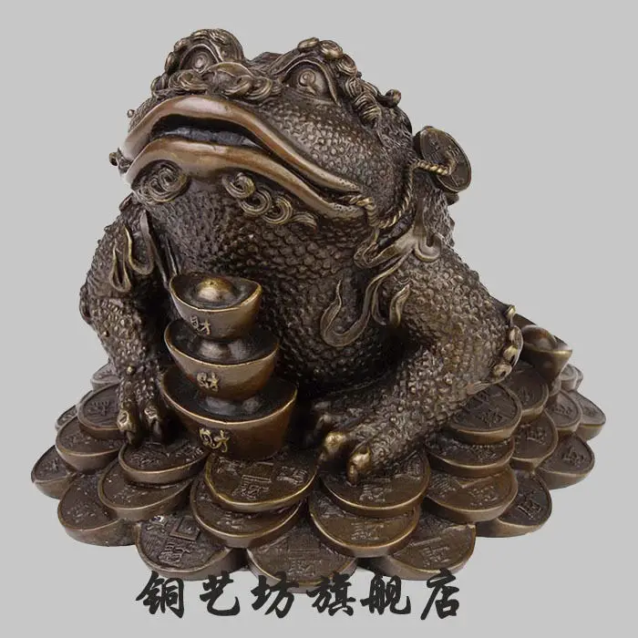 7" China Folk Bronze Yuanbao Coins Wealth Golden Toad Frog Statue ...