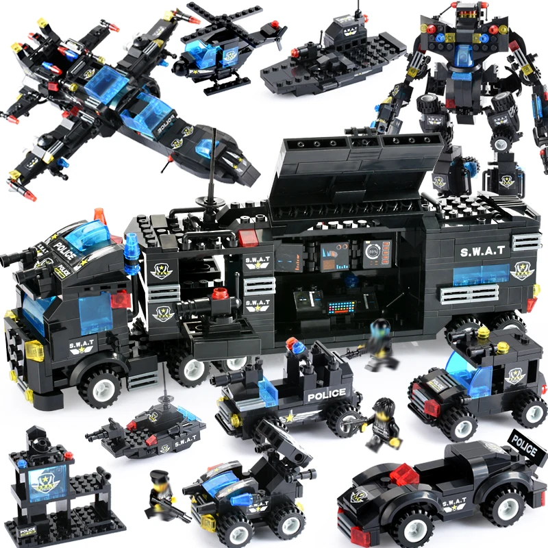 725PCS City Police Series Blocks 8 in 1 Vehicle Car Helicopter Police ...
