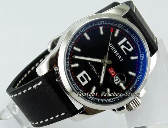 44mm Debert Silver SS. Case Black Dial Automatic Movement Men's Watch ...