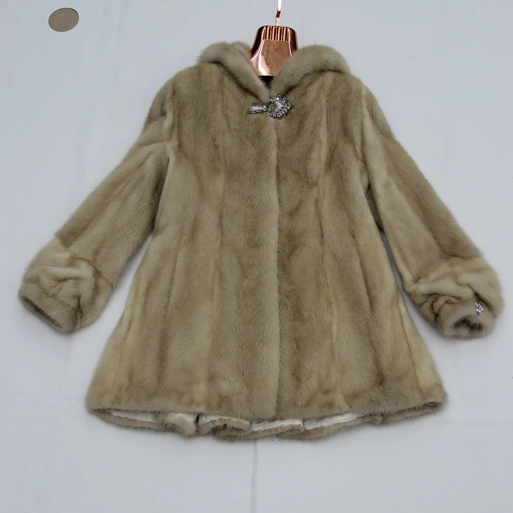 Mink Skin Real Fur New Fashion Women Whole Regular Coat with hood ...
