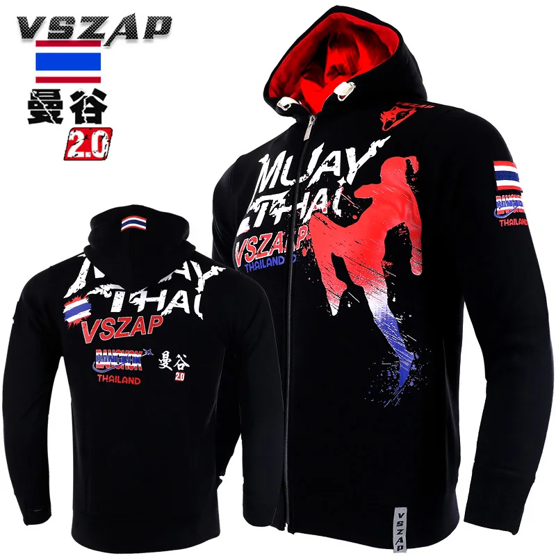 VSZAP Men's Hoodie Jacket MMA long sleeve hooded sport sweatshirt long ...