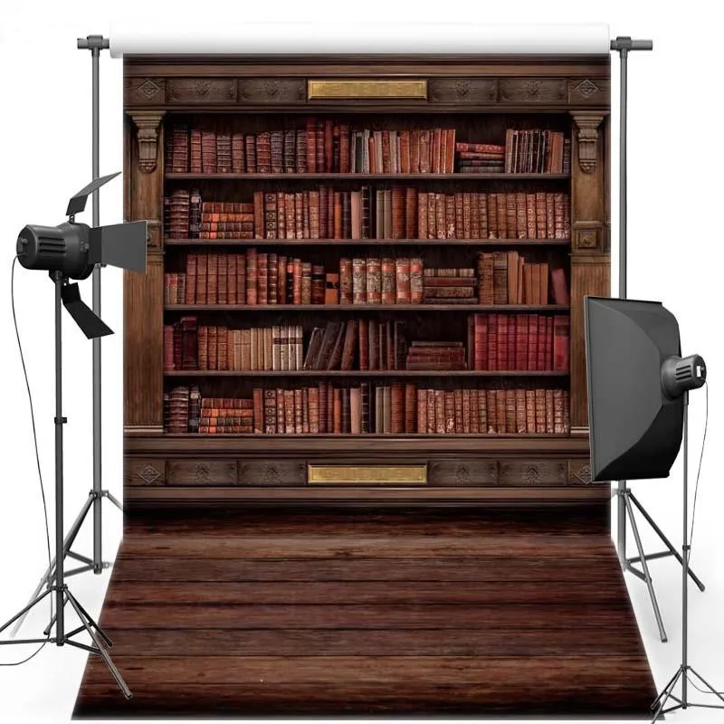 Bookshelf Bookcase Library Wood background polyester or Vinyl cloth ...