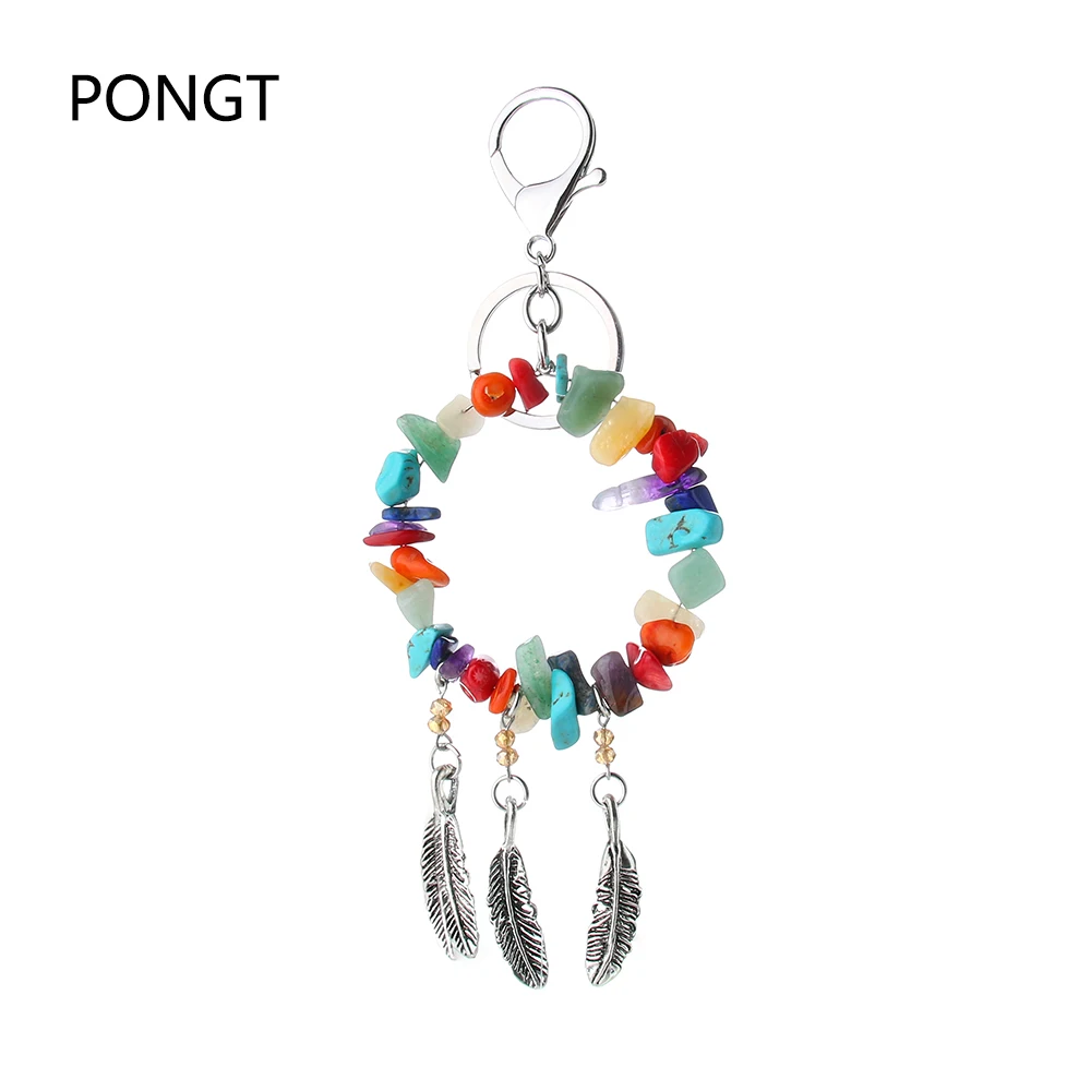 2017 New Arrival Natural stone Feather car key chain 7 Chakra stone ...