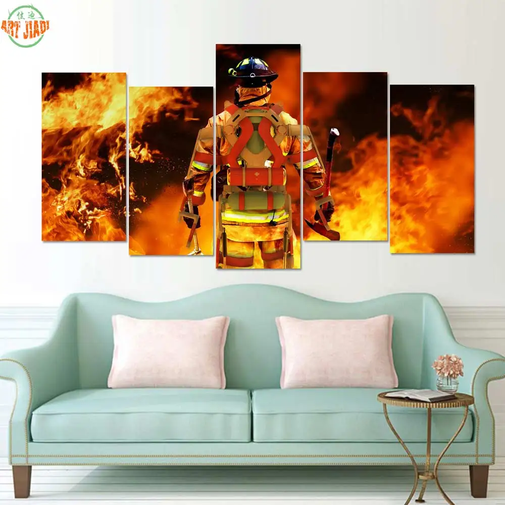 NEW-5-Piece-set-Canvas-Art-Firefighters-Framewor-HD-Canvas-Painting ...