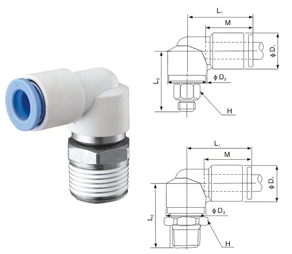 JAPAN Type Pneumatic KSL10 02S 10mm OD(outer diameter) Tube 1/4'' screw ...