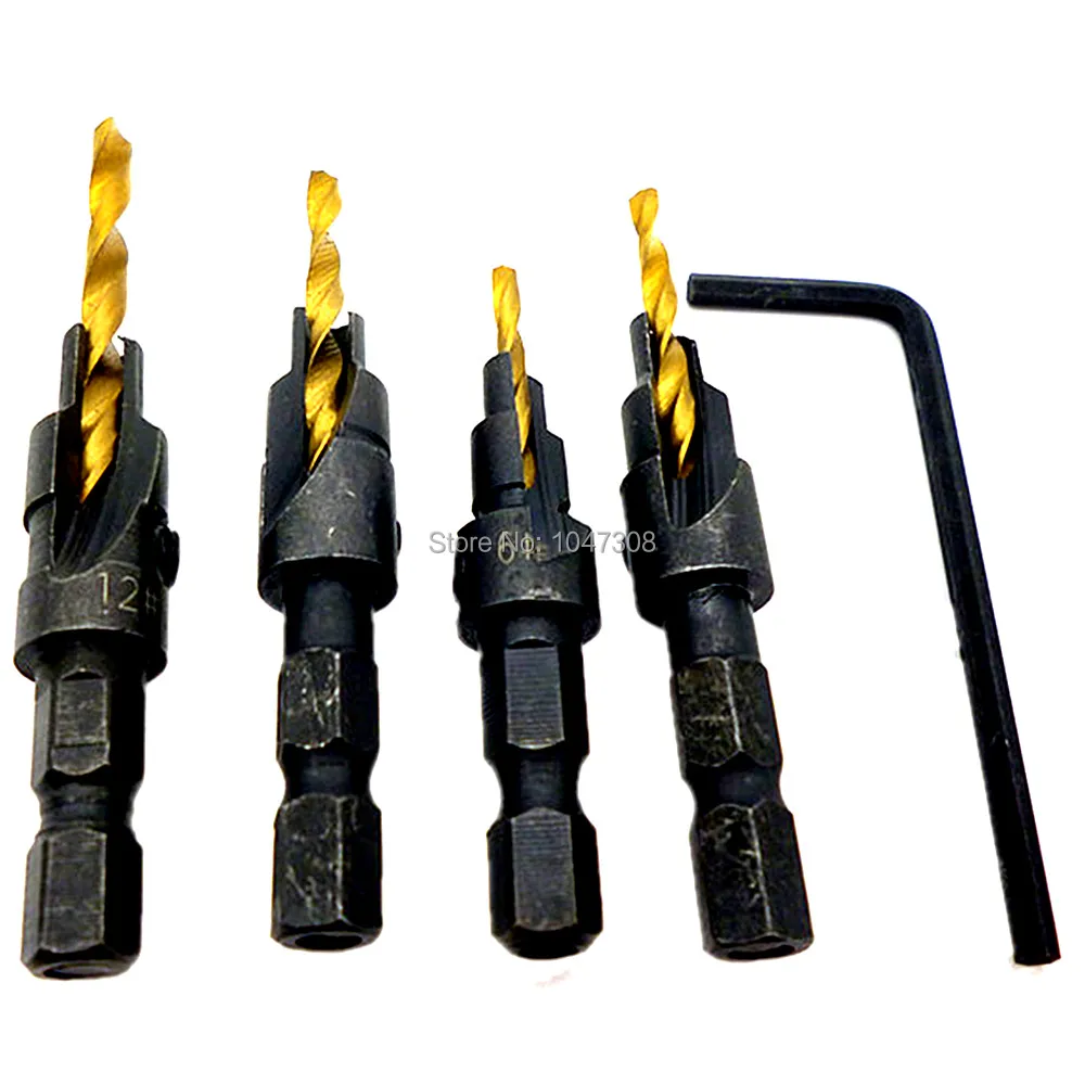4pcs Woodworking Drill Bit Titanium Countersink Drill Bit 1/4" Hex ...