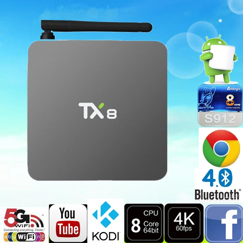 Tx8 Tv Box Android 6.0 Amlogic S912 Octa core Set top box 2G 32G Android TV Box HDMI H.265 WIFI ...