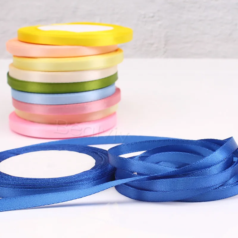 (25 Yards/roll) 6mm Ribbons Multicolor Solid Color Satin Ribbons ...