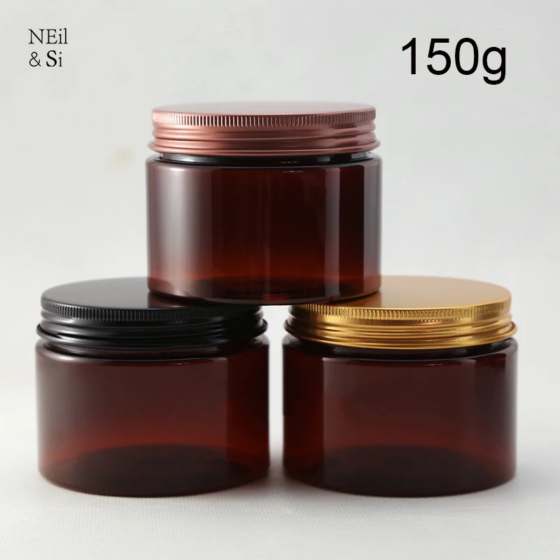 150g Brown Plastic Cosmetic Bottle Refillable Body Lotion Cream Jar ...