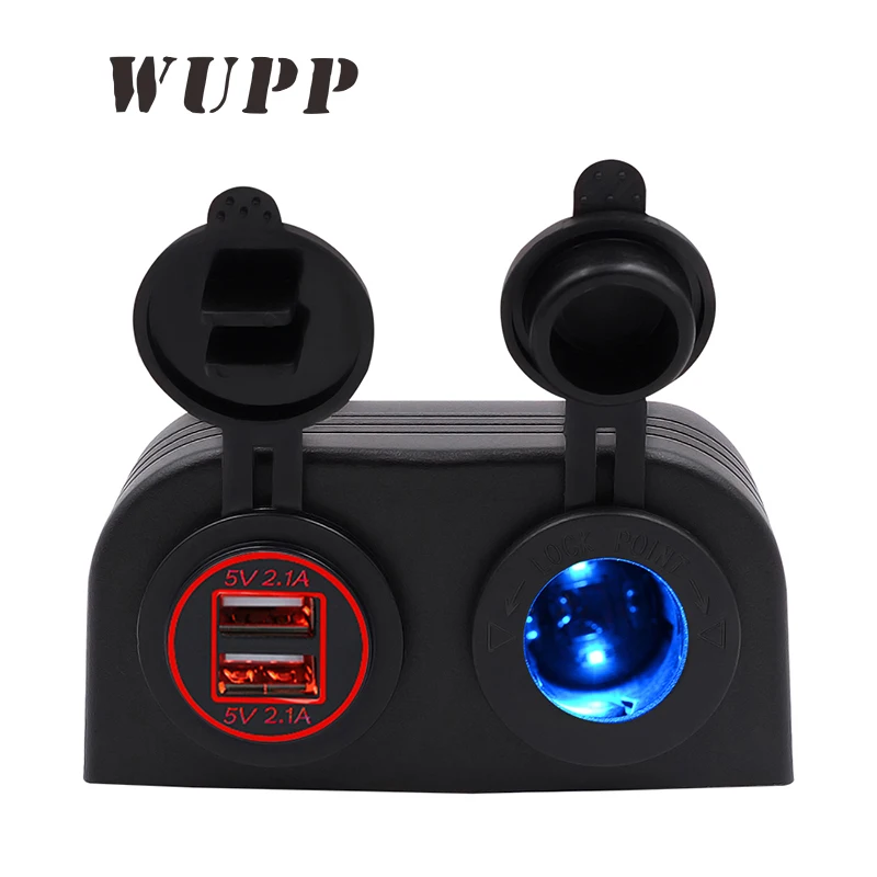 WUPP Red Dual Usb Auto Car Charger 4.2A Power Outlet Waterproof Two ...
