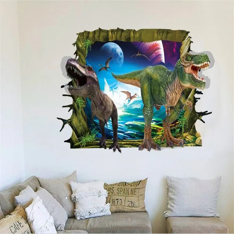 3d dinosaurs wall stickers park home decoration diy cartoon living room ...