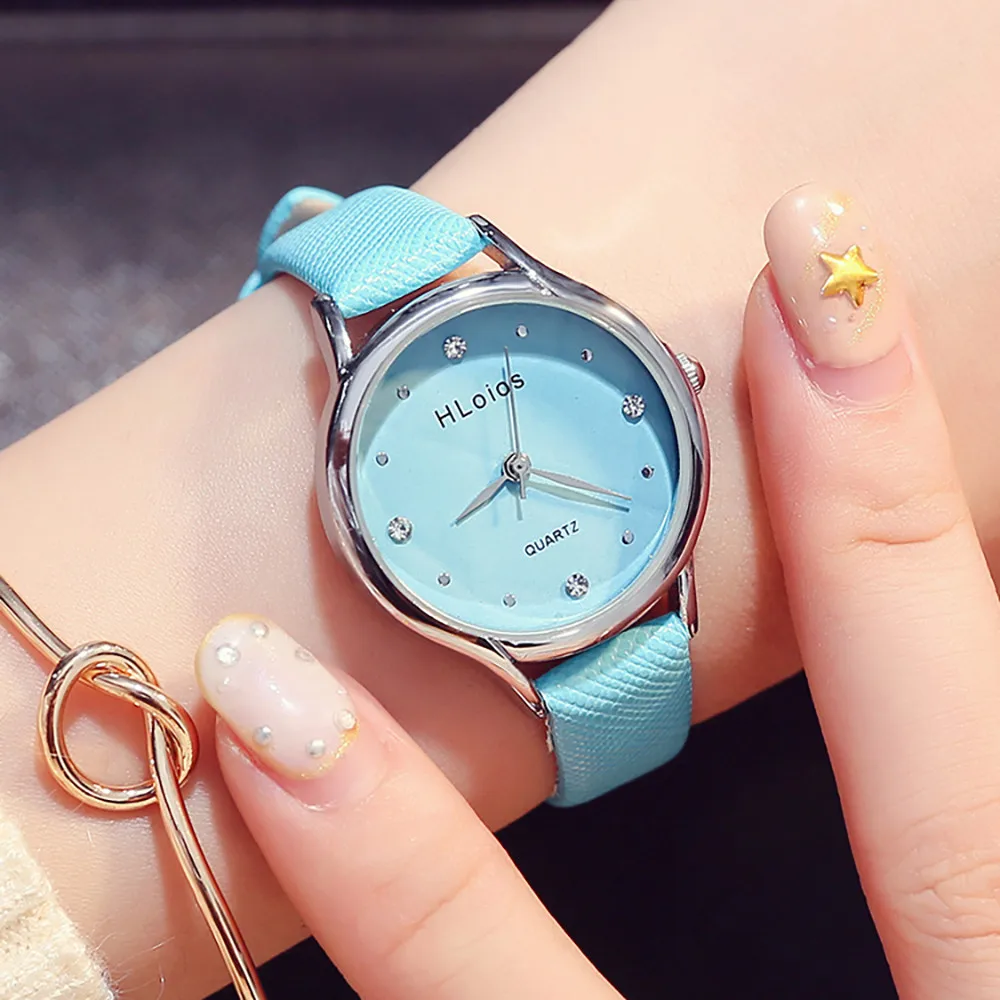 Solid Color Simple Design Wristwatch Watches Women Female Leather Band ...