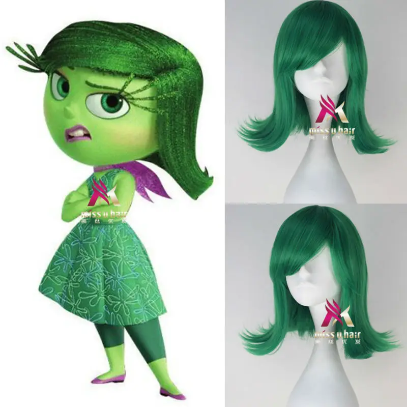 New Movie Inside Out Disgust Wig Short Wavy Green Color Anime Cosplay ...