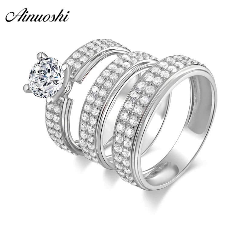 AINUOSHI 925 Sterling Silver Couple Wedding Engagement 4 Prongs Rings ...