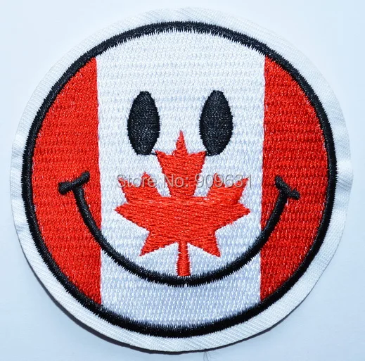 Smiley Face Canada Canadian Flag Smile Retro Fun Applique Iron-on Patch ...