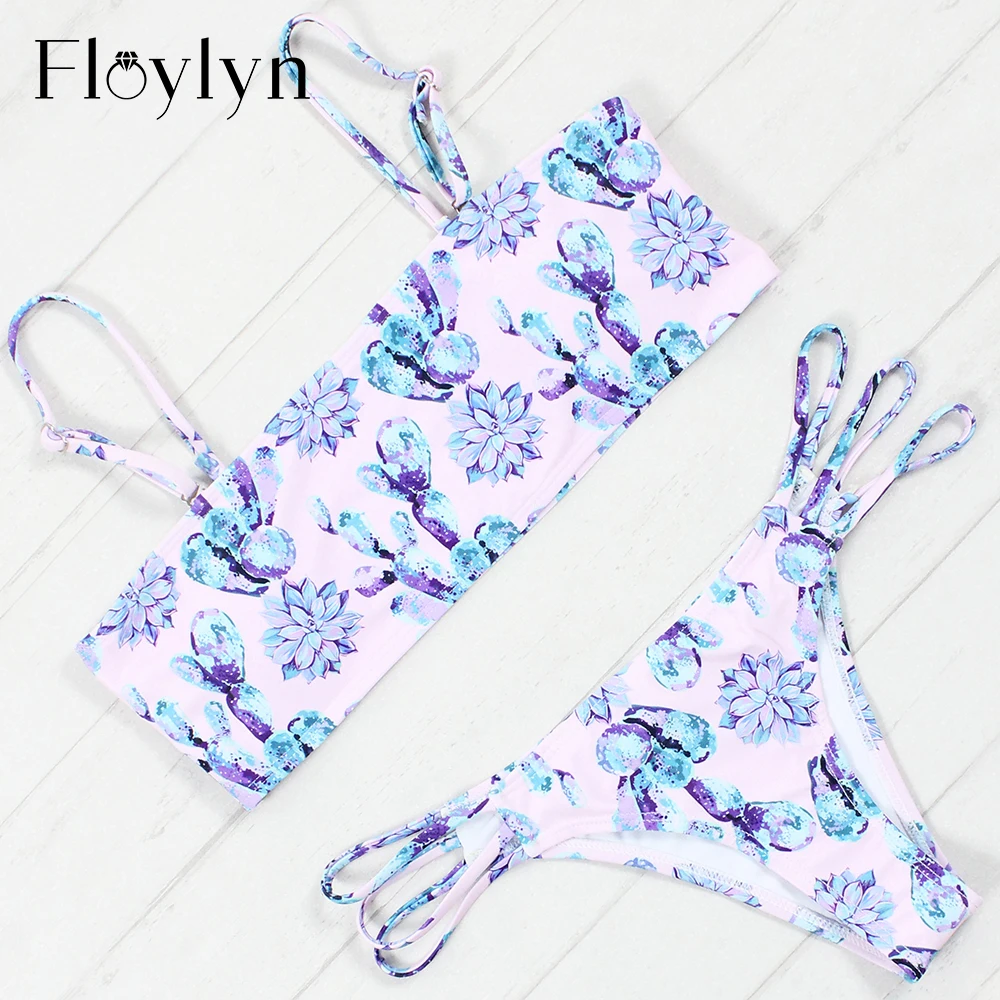 Floylyn Bikini 2018 Bikinis Women Swimsuit Floral Prints Bandage