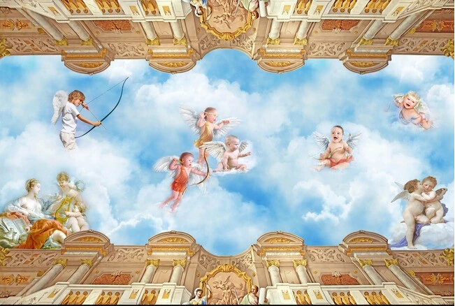Custom-ceiling-wallpaper-European-style-heaven-little-angel-murals-for ...
